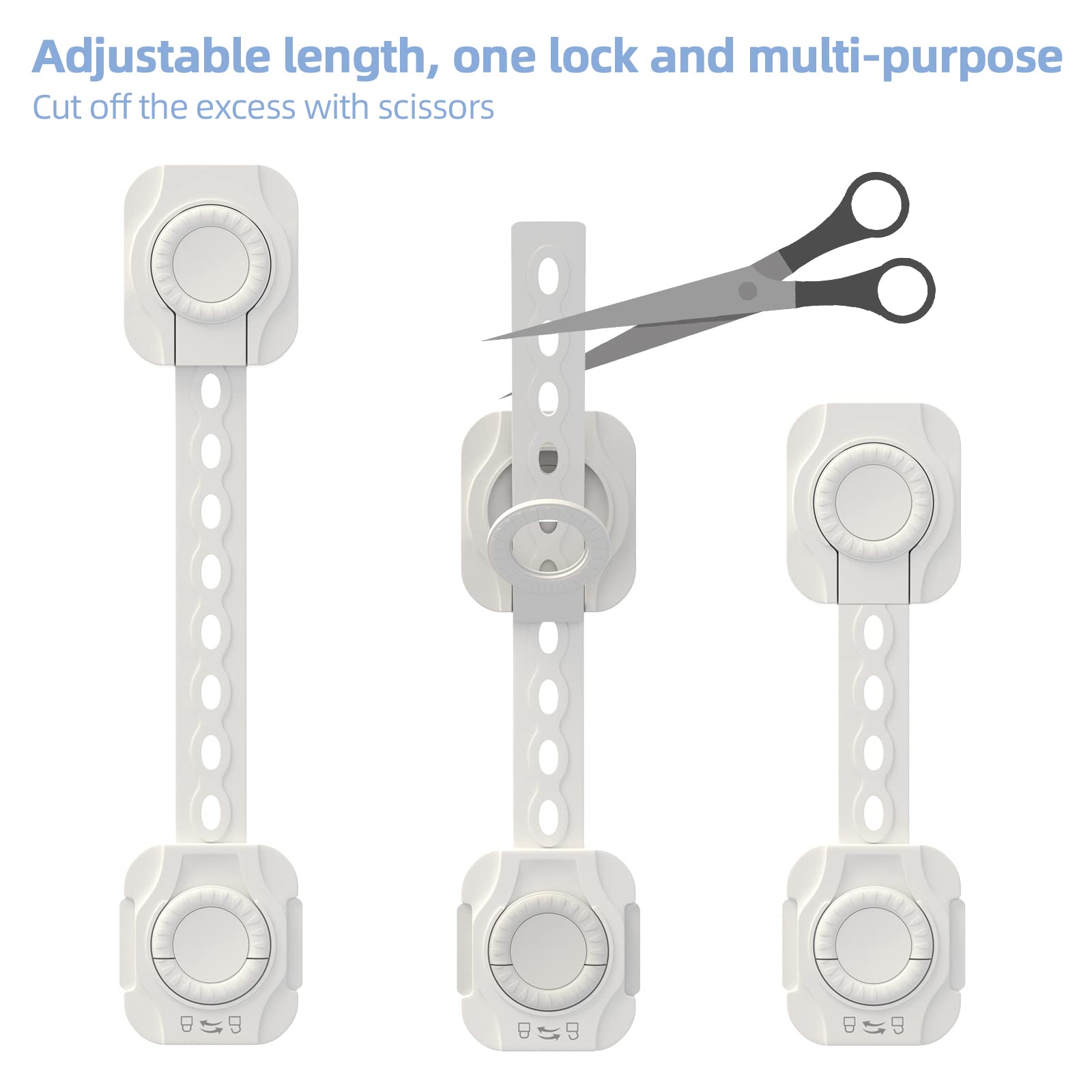 Demecs Child Safety Strap Locks (6 Pack) for fridges, cupboards, Drawers, dishwashers, Toilets, 3M Adhesive Tape,No Drilling Required, Double Lock Protection (Black and White)