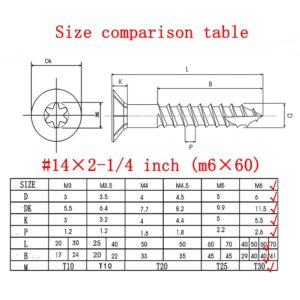 JOUGU Wood Screws #14 × 2-1/4 inch Torx Star Drive Deck Screws Flat Head M6 × 60 Countersunk T30 Self Tapping Thread Cut 5LB Carbon Steel Galvanized (300PCS, Big Box)