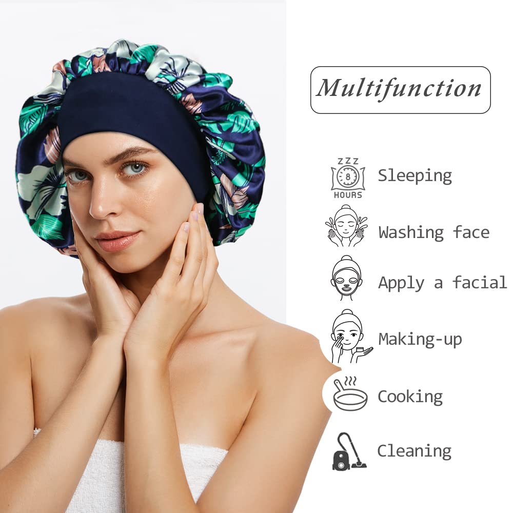 3 Pack Long Silky Sleep Bonnet for Curly Hair, Extra Large Hair Bonnets for Dreadlock and Braids , Long Satin Sleeping Caps Night Cap for Women