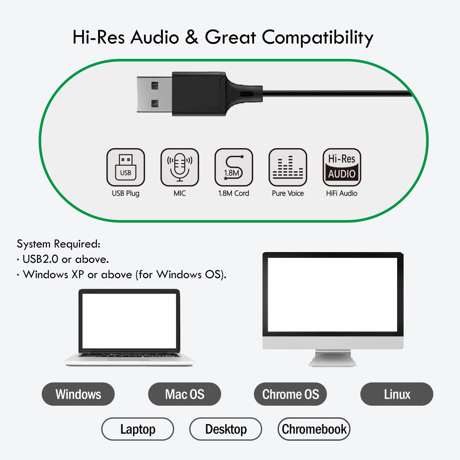 C G CHANGEEK USB Earbuds for Computer, in-Ear USB-A Headphones with Microphone, 1.8M, 2 Pack, 2023 Version