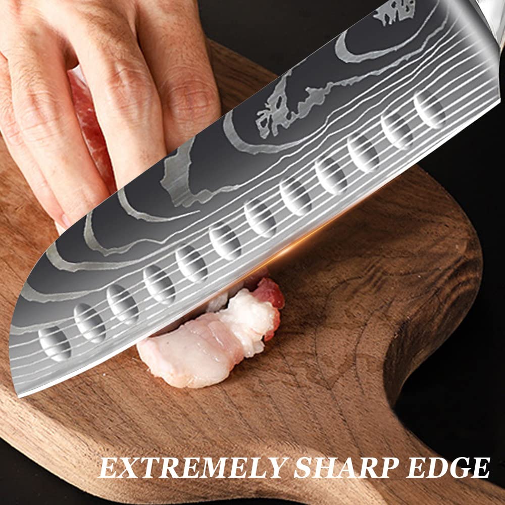 OWUYUXI Santoku Knife, Professional Santoku Knife 7 Inch, Ultra Sharp Kitchen Knife Made Of Japanese Aus-10v Super Stainless Steel, Japanese Chef Knife With Gift Box.