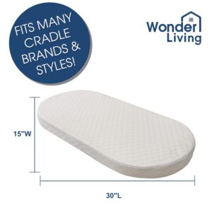 Wonder Living Baby Bassinet Mattress with Removal Waterproof Cover, Breathable, Hypoallergenic, Non-Toxic, Oval Shaped, Fits Portable Bassinets, 15" x 30"