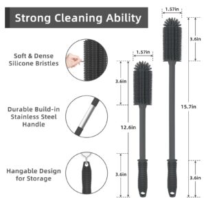 WQSS AOEIU 2-Piece Silicone Bottle Brush Set, 15.7in and 12.6in, Dark Grey