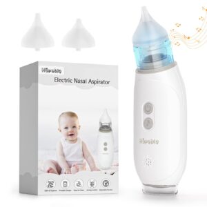 hopebig nasal aspirator baby nose sucker, electric baby nose sucker with adjustable 3 levels suction & 2 size nozzles with music & light soothing function for toddler