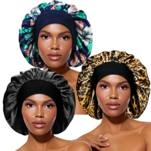 3 pack long silky sleep bonnet for curly hair, extra large hair bonnets for dreadlock and braids , long satin sleeping caps night cap for women