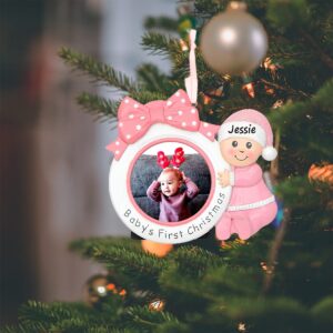 MAXORA Personalized Baby Photo Frame Ornament - Baby's 1st Christmas Ornament - Newborn Baby Keepsake Gift - Baby Girl Christmas Tree Ornament