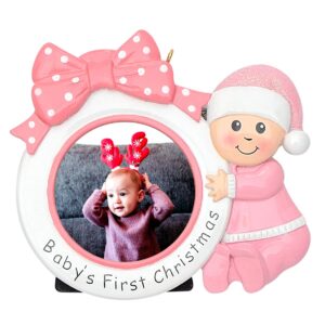 maxora personalized baby photo frame ornament - baby's 1st christmas ornament - newborn baby keepsake gift - baby girl christmas tree ornament