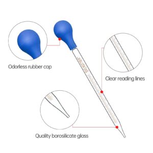 6PCS 10ml Glass Graduated Droppers Lab Pipettes Dropper Glass Liquid Pipette with Big Rubber Caps 2 PCS 20 cm Glass Stir Rod and 2 PCS Washing Brush Transfer for Liquid Essential Oil