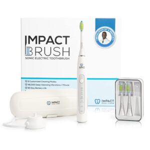 Impact Oral Care - Sonic Electric Toothbrush for Adults, for Sensitive Teeth & Gums - 5 Cleaning Modes, 60 Day Battery Life, 48000 Deep Cleaning Vibrations per Minute - Slim Design, White