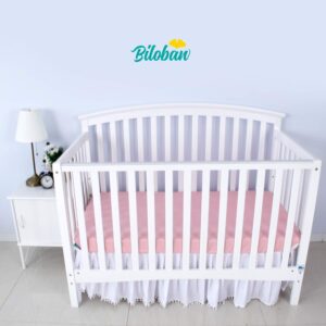 Biloban Fitted Crib Sheets for Standard Crib & Crib Skirt Pleated Dust Ruffle Pink