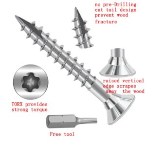 JOUGU Wood Screws #14 × 2-1/4 inch Torx Star Drive Deck Screws Flat Head M6 × 60 Countersunk T30 Self Tapping Thread Cut 5LB Carbon Steel Galvanized (300PCS, Big Box)