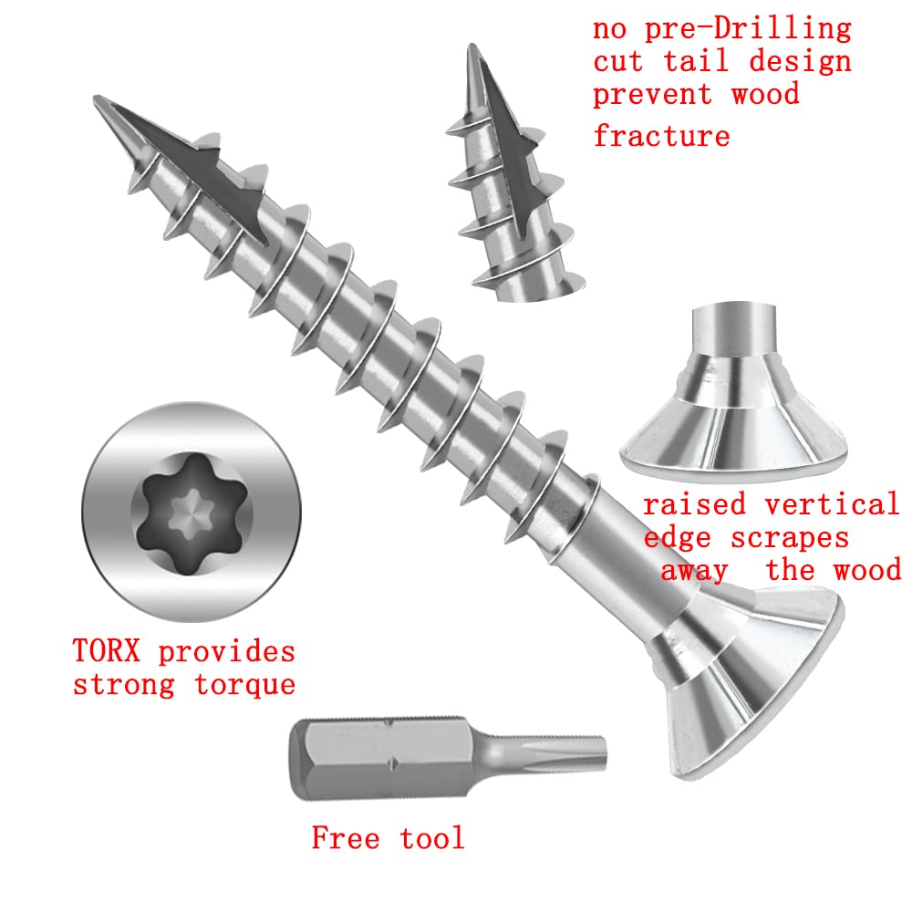 JOUGU Wood Screws #14 × 2-1/4 inch Torx Star Drive Deck Screws Flat Head M6 × 60 Countersunk T30 Self Tapping Thread Cut 5LB Carbon Steel Galvanized (300PCS, Big Box)