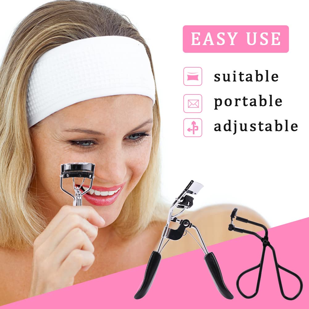 Eyelash Curlers,4 in 1 Black Lash Curler Kit for Women includes 2 Size of Eye Lash Curler with Comb,Eyebrow Brush,4 Refills Pads,for Natural and Curved Eyebrows(Black)