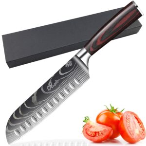 owuyuxi santoku knife, professional santoku knife 7 inch, ultra sharp kitchen knife made of japanese aus-10v super stainless steel, japanese chef knife with gift box.