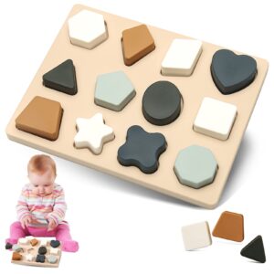 promise babe shape sorter puzzles for toddlers, silicone baby soft stacking block toys montessori preschool shape learning puzzle toy sensory teaching gift for boys girls 3+