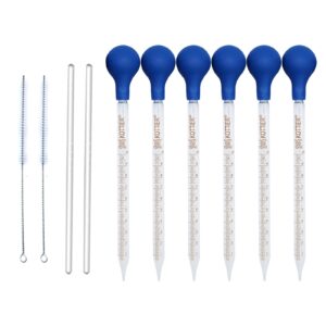 6pcs 10ml glass graduated droppers lab pipettes dropper glass liquid pipette with big rubber caps 2 pcs 20 cm glass stir rod and 2 pcs washing brush transfer for liquid essential oil