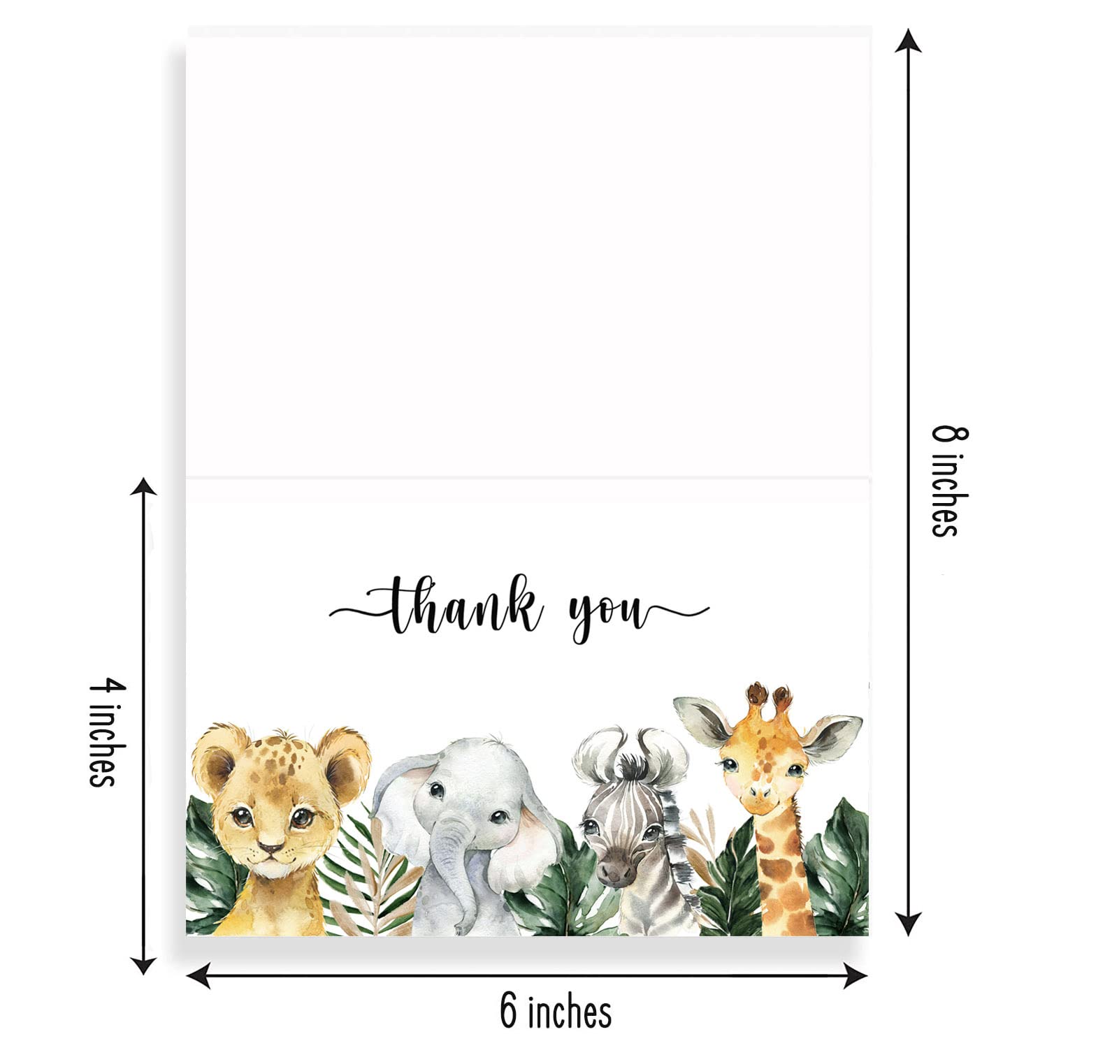 Safari Jungle Thank You Cards With Envelopes, 50 Jungle Animals Folded Baby Shower Thank You Note, 4 x 6 Wild one Notecards, Perfect for Baby Shower & Kids Birthday