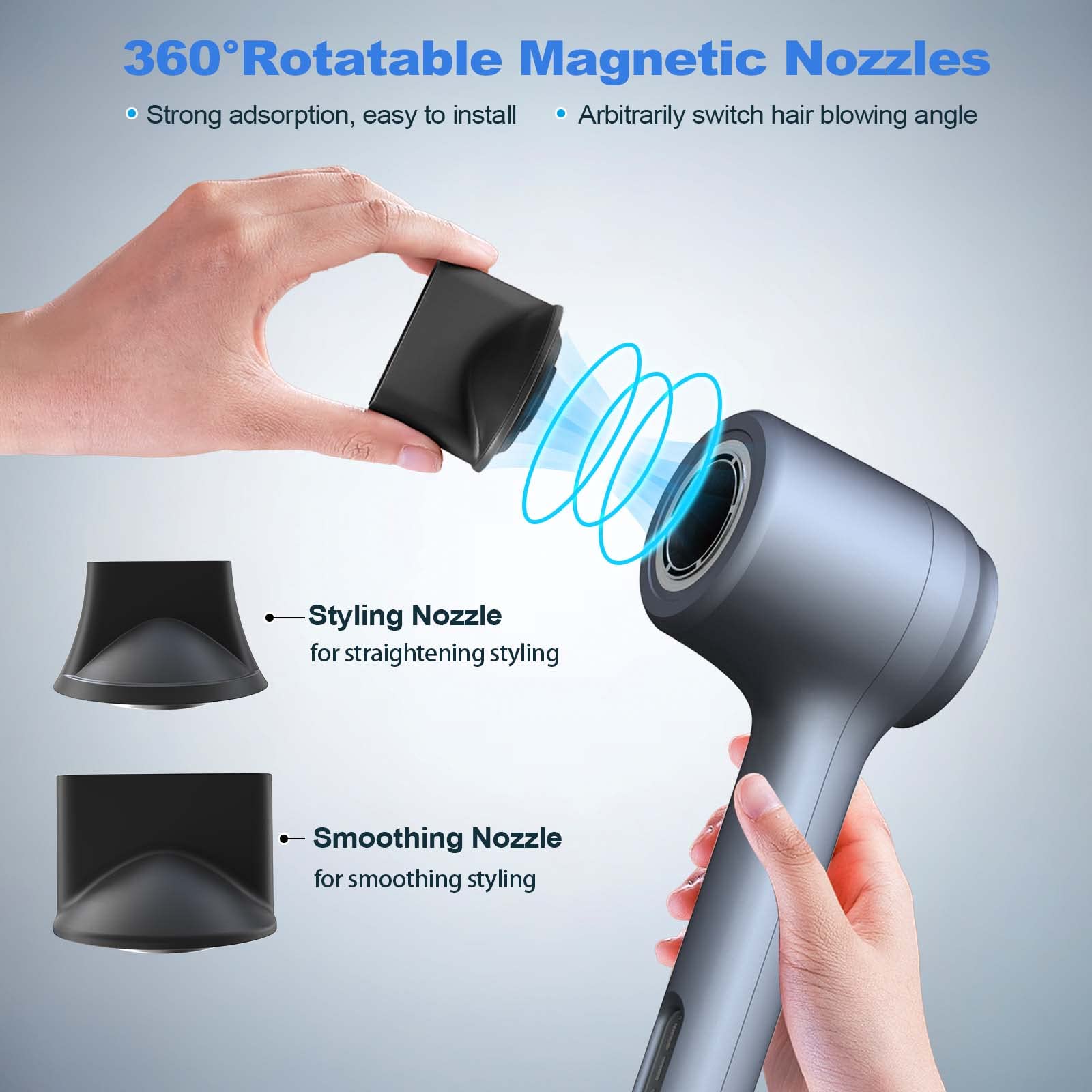 Hair Dryer Ionic Blow Dryer Travel Hair Dryer Small Powerful Hairdryer with High-Speed Brushless Motor for Fast Drying, Smart Thermo-Control, Quiet Lightweight Hair Dryers for Women Men (GGray)