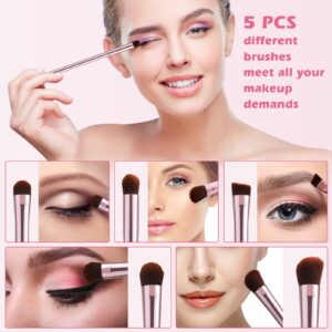 Upgrade 5pcs Eye Makeup Brushes Set, Portable Travel Eyeshadow Brush, Eyebrow Nose Eyeliner Blending Eye shadow Make up Brush(pink).