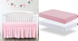 biloban fitted crib sheets for standard crib & crib skirt pleated dust ruffle pink