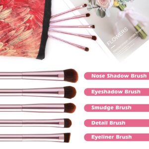 Upgrade 5pcs Eye Makeup Brushes Set, Portable Travel Eyeshadow Brush, Eyebrow Nose Eyeliner Blending Eye shadow Make up Brush(pink).