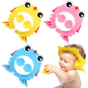 3 pieces cartoon baby shower cap adjustable cute goldfish bathing hat infants soft protection hat safety visor cap waterproof shampoo cap for children toddler girls boys preserve ears eyes