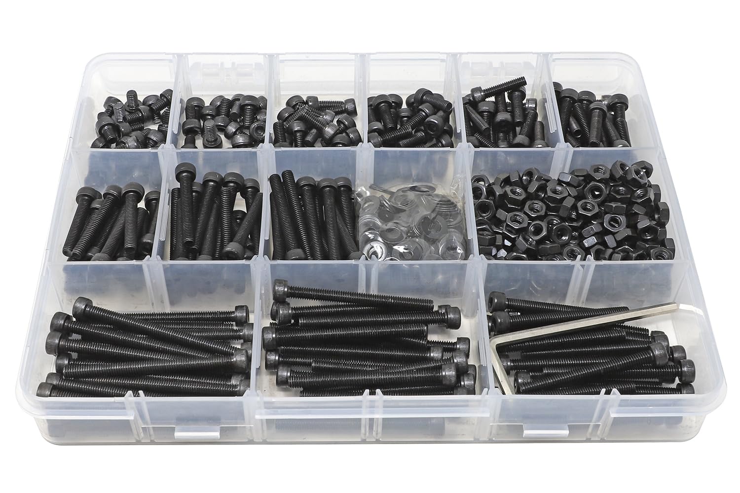 iexcell 720 Pcs M4 x 6/8/10/12/16/20/25/30/35/40/45/50 Alloy Steel 12.9 Grade Hex Socket Head Cap Screws Bolts Washers Assortment Kit, Black Oxide Finish