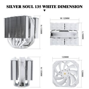 Thermalright Silver Soul 135 White Dual Tower CPU Air Cooler, 6x6mm Heat Pipes, TL-D12PRO-G PWM Fan, Aluminium Heatsink Cover, AGHP Technology, for AMD AM4/AM 5/Intel 1700/1150/1151/1200/2011/2066