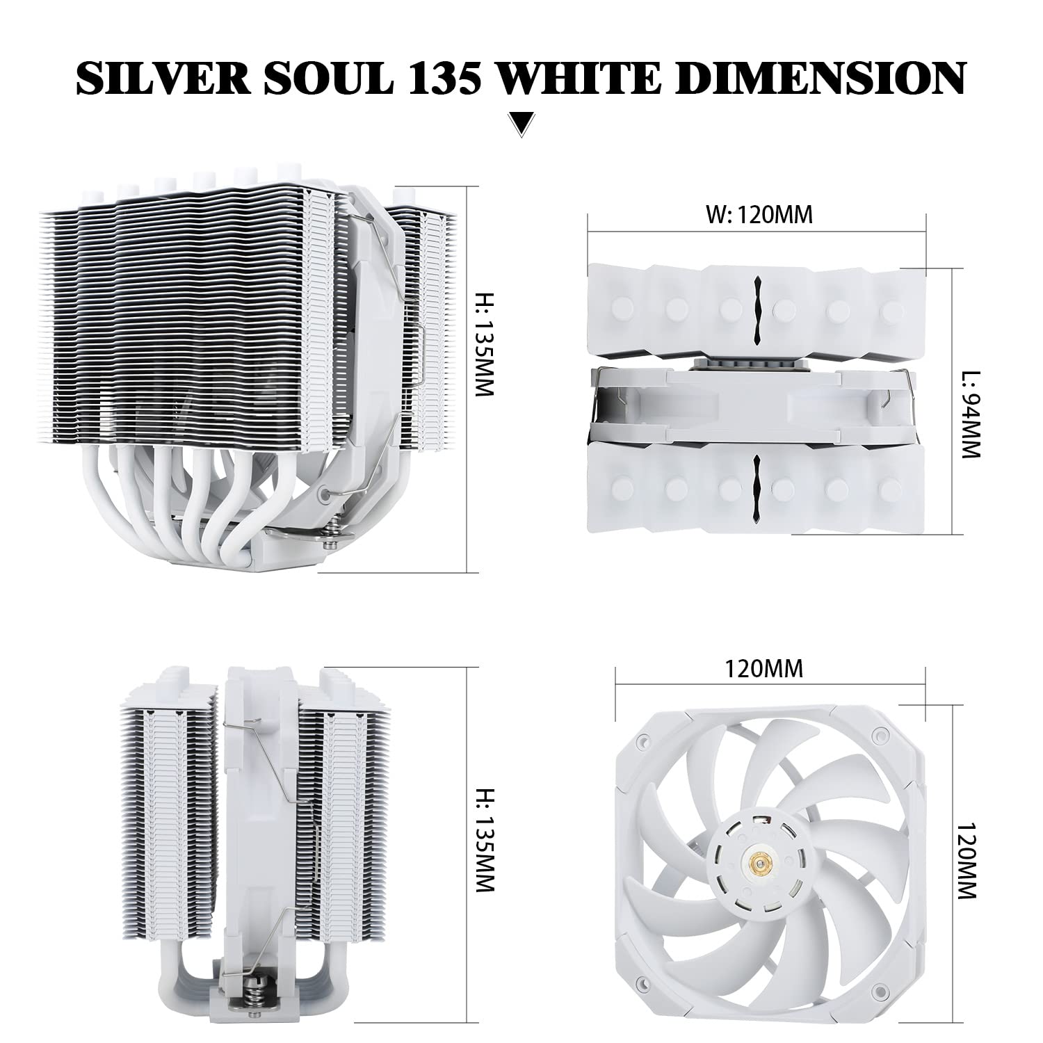 Thermalright Silver Soul 135 White Dual Tower CPU Air Cooler, 6x6mm Heat Pipes, TL-D12PRO-G PWM Fan, Aluminium Heatsink Cover, AGHP Technology, for AMD AM4/AM 5/Intel 1700/1150/1151/1200/2011/2066