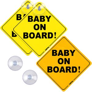 baby on board sticker for cars 3 pcs, 5”x5”baby on board, baby on board magnet for car no residue, baby on board sign with 4 pcs baby on board suction cup