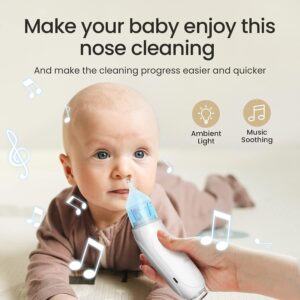 Hopebig Nasal Aspirator Baby Nose Sucker, Electric Baby Nose Sucker with Adjustable 3 Levels Suction & 2 Size Nozzles with Music & Light Soothing Function for Toddler