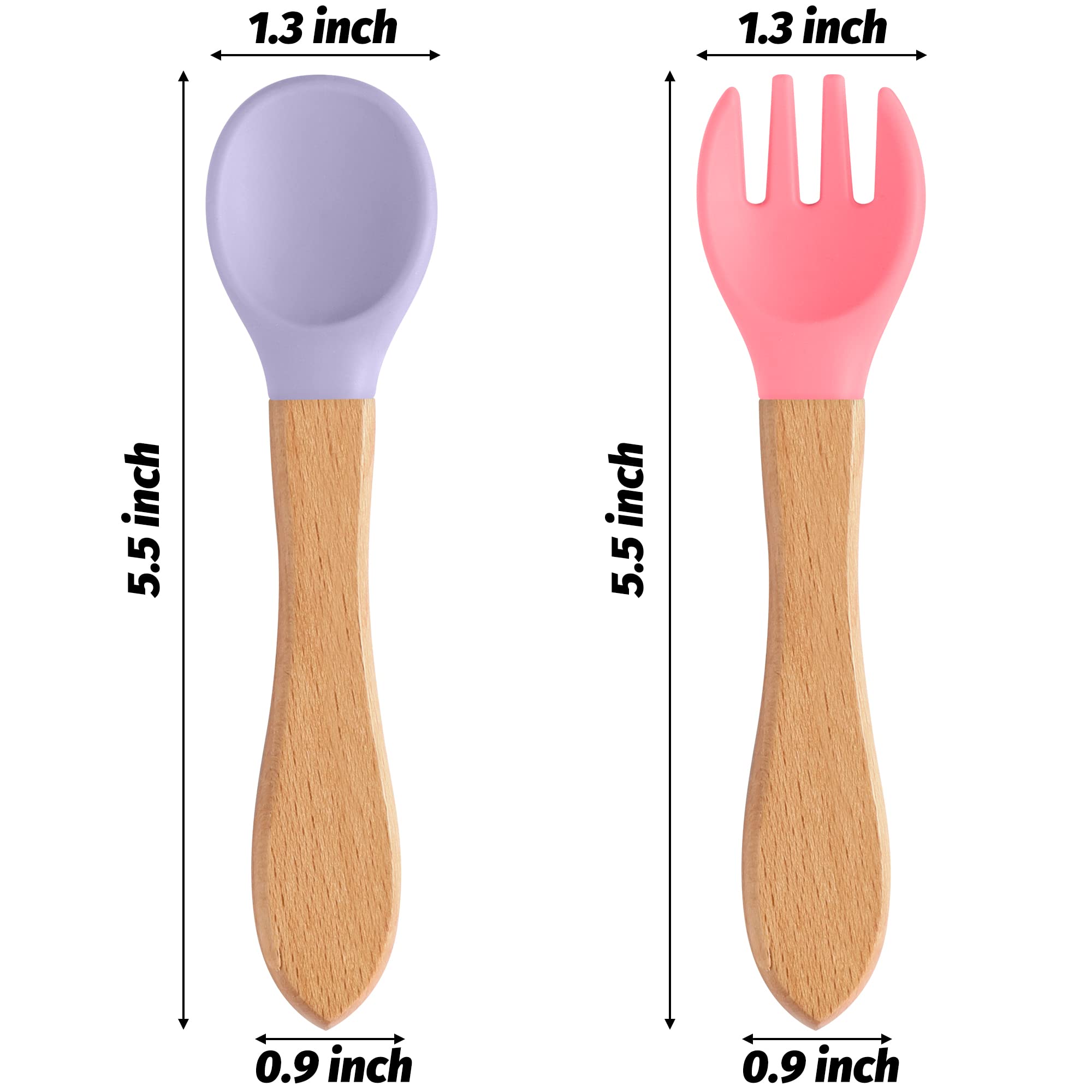 R HORSE 6Pcs Silicone Baby Forks and Spoon Set with Beech Handle Pink Purple Silicone Baby Feeding Set BPA-Free Baby Training Utensils Set Baby Led Weaning Spoon Set for Toddlers Boy Girl