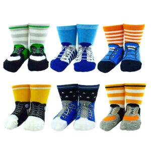 fly love 6 pairs baby socks non-slip anti slip toddler socks grips for baby boys girls ankle crew cotton socks with gift box (style a)