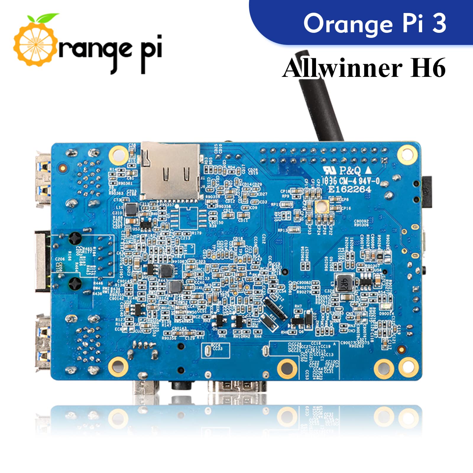 Orange Pi 3, 2G LPDDR3 AllWinner H6 Quad Core 64 Bit 1000M Ethernet Port Single Board Computer with 8G EMMC Flash, Support Android, Ubuntu, Debian (PI3)