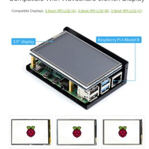 waveshare 3.5inch Display Aluminum Case for Raspberry Pi 4B, Compatible 3.5inch RPI LCD, with Heatsinks for Better Cooling, Precise Opening Design