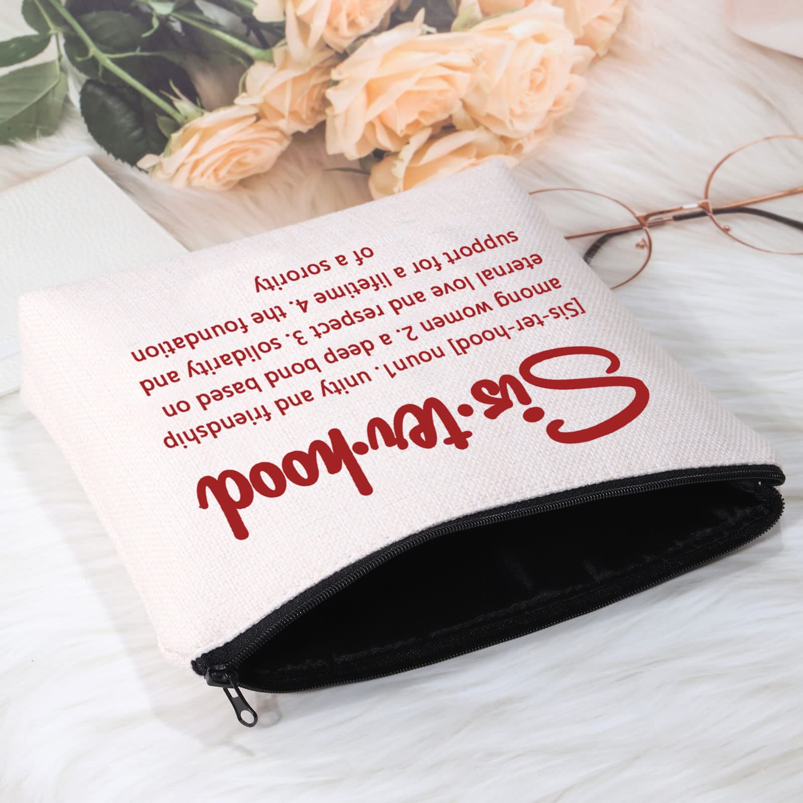 POFULL Sorority DST Gift 1913 Sorority Sister Makeup Bag DST Sorority Paraphernalia Girls Gift (Red bag)