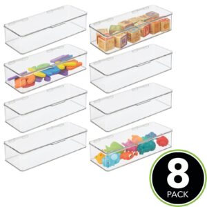 mDesign Plastic Stackable Storage Bin Container Box with Attached Lid for Kids Room, Play Room, Nursery for Organizing Toys, Games, Puzzles, Craft and School Supplies - 8 Pack - Clear