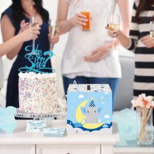 Yisong 50 Blue Elephant Diaper Raffle Tickets with Box for Baby Shower Invitations Baby Boy Elephant Themed Double Sided Card Baby Shower Birthday Decorations Gender Neutral Tickets Insert Card