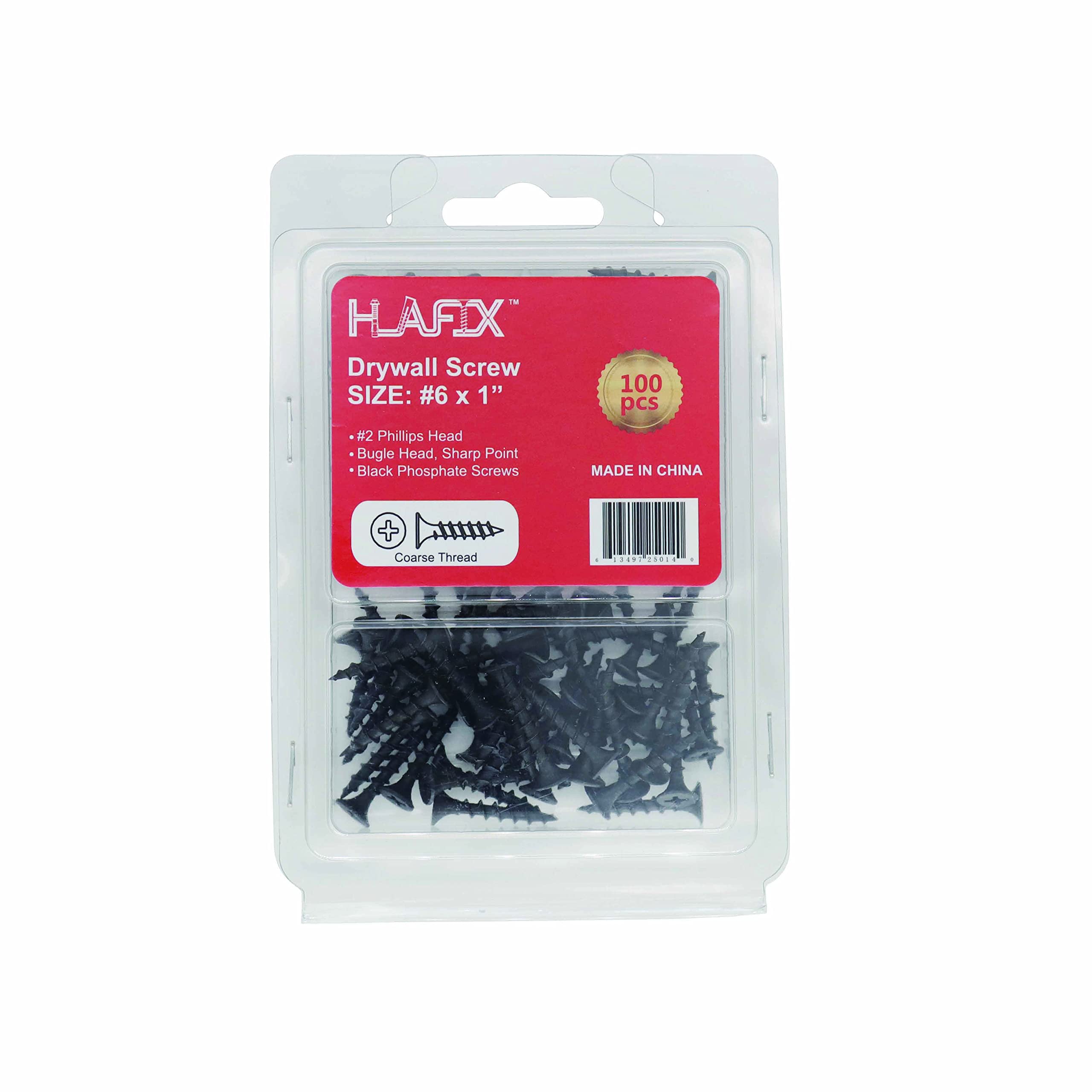 LLAMA HLAFIX Fastener #6*1inch Drywall Screws 100pcs in Blister Package,Black Phosphate,Phillips Bugle Head Coarse Thread Sharp Point Wood Screw