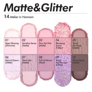 CLIO Pro Eye Shadow Palette, Matte, Shimmer, Glitter, Pearls, Highly Pigments, Long-Wearing (014 ATELIER IN HANNAM)