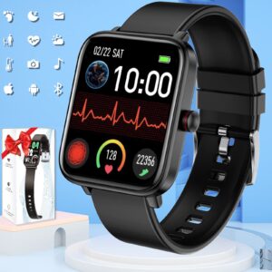 pradory smart watch, bluetooth smartwatch with heart rate blood pressure monitor, ip67 waterproof fitness watch 1.6" touch screen sports tracker watch for for android ios phones men women black