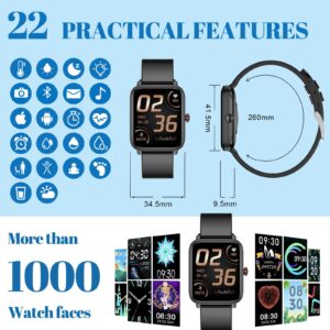 Pradory Smart Watch, Bluetooth Smartwatch with Heart Rate Blood Pressure Monitor, IP67 Waterproof Fitness Watch 1.6" Touch Screen Sports Tracker Watch for for Android iOS Phones Men Women Black