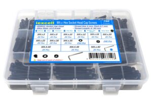 iexcell 720 pcs m4 x 6/8/10/12/16/20/25/30/35/40/45/50 alloy steel 12.9 grade hex socket head cap screws bolts washers assortment kit, black oxide finish