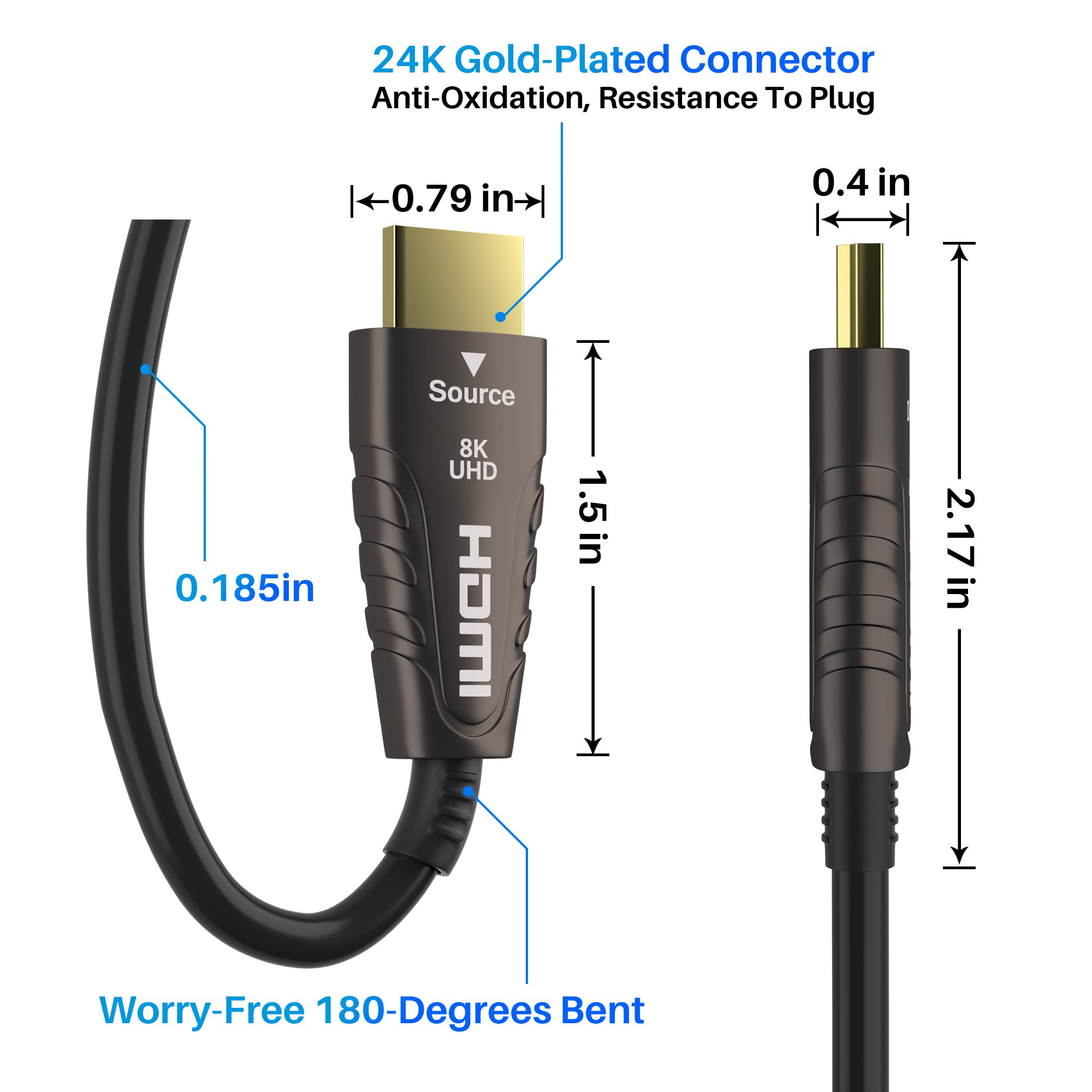 Adoreen 8K Fiber Optic HDMI 2.1 Cable 50 Feet-15 Meter（Certified） Active Optical HDMI Cord for 8K@60Hz 4K@120Hz 2K@240Hz Dynamic HDR eARC HDCP2.2&2.3 4:4:4 3D,Compatible PS5/PS4,Ultra HD TV