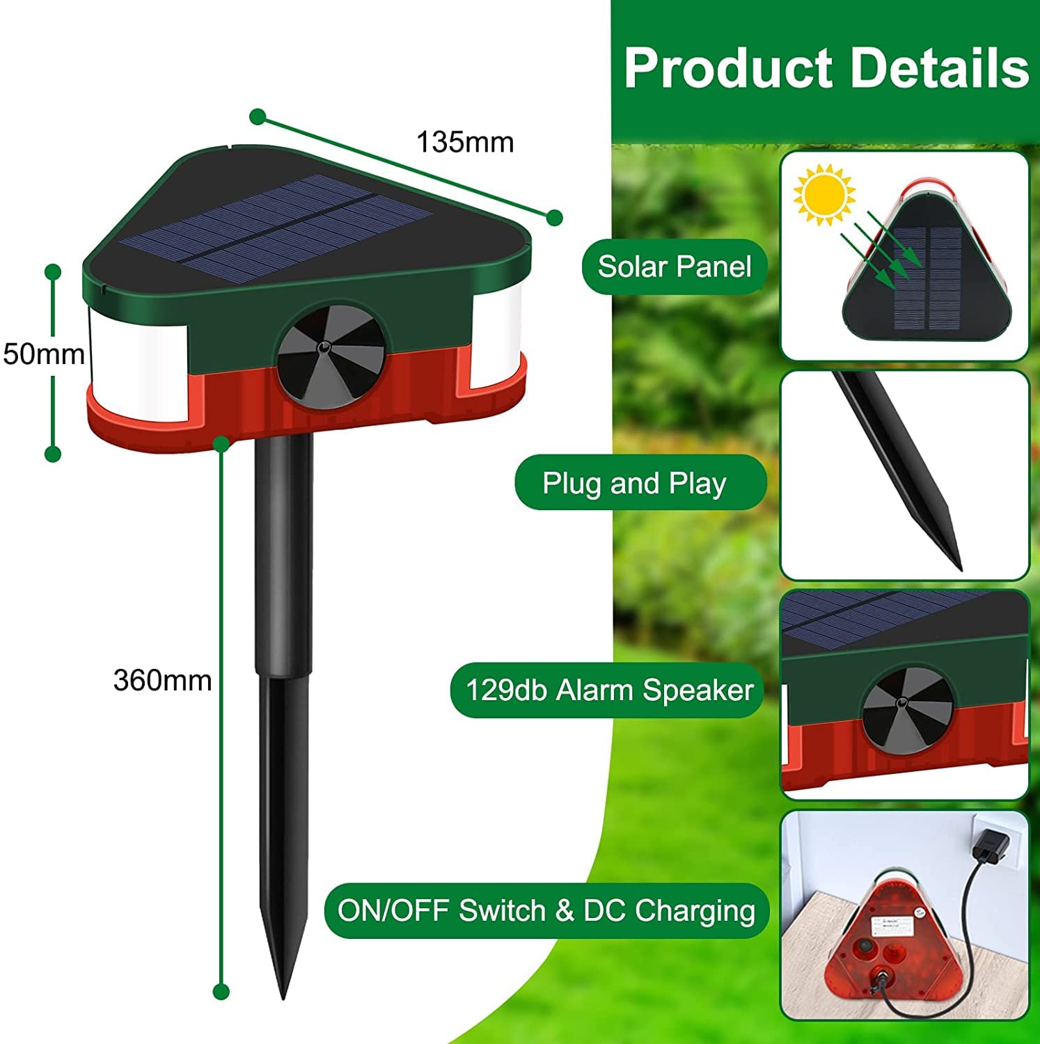 Solar Motion Alarm Outdoor Upgraded 360° Motion Detector & 3x129db Siren Lamp Super Loud Outdoor Motion Alarm 4 Work Modes Strobe Light with Remote