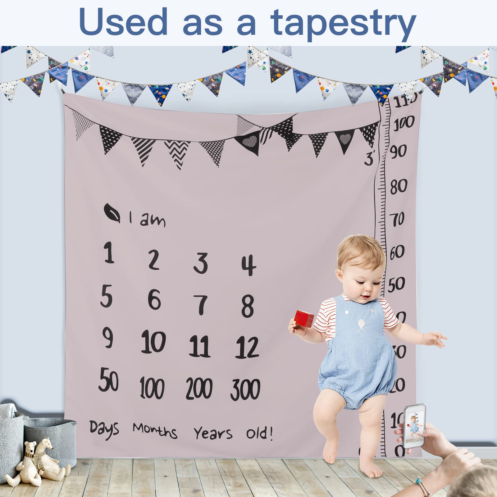 Gift Baby Milestone Blanket for New Mom - Milestone Tapestry for Nursery Decor Best Ideas Gift for New Mothers to Record the Growth of Babies 1-12 Months and Hundred Days Milestones, 46”X 46”