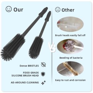 WQSS AOEIU 2-Piece Silicone Bottle Brush Set, 15.7in and 12.6in, Dark Grey