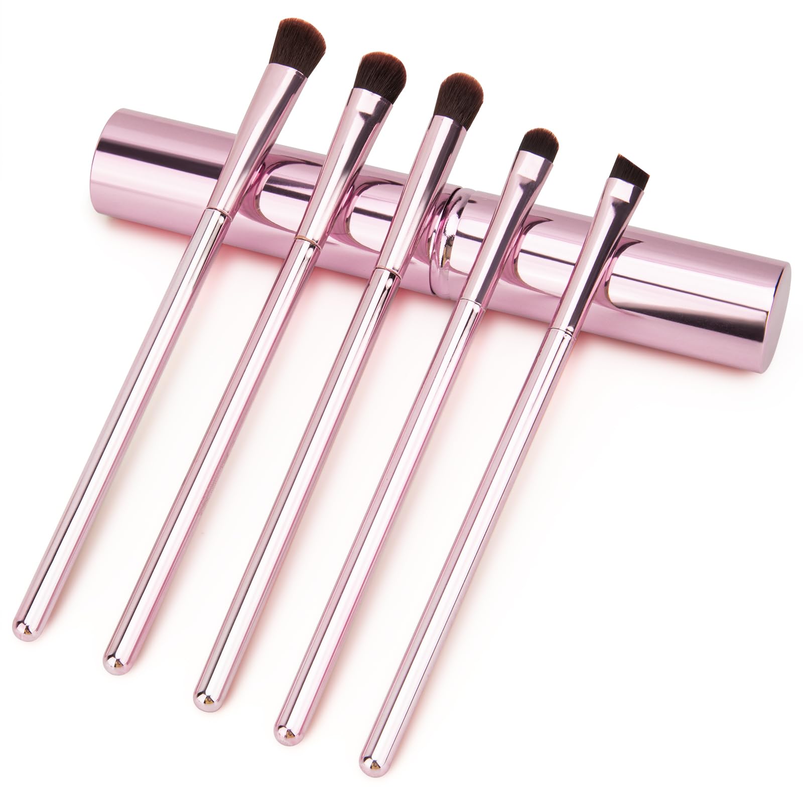 Upgrade 5pcs Eye Makeup Brushes Set, Portable Travel Eyeshadow Brush, Eyebrow Nose Eyeliner Blending Eye shadow Make up Brush(pink).