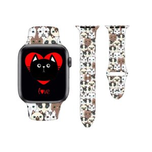 cute cat watch bands compatible with apple watch 42mm/44mm/45mm for women men, adjustable smart watch band soft silicone wristbands replacment strap for watch series 7 6 5 4 3 2 1