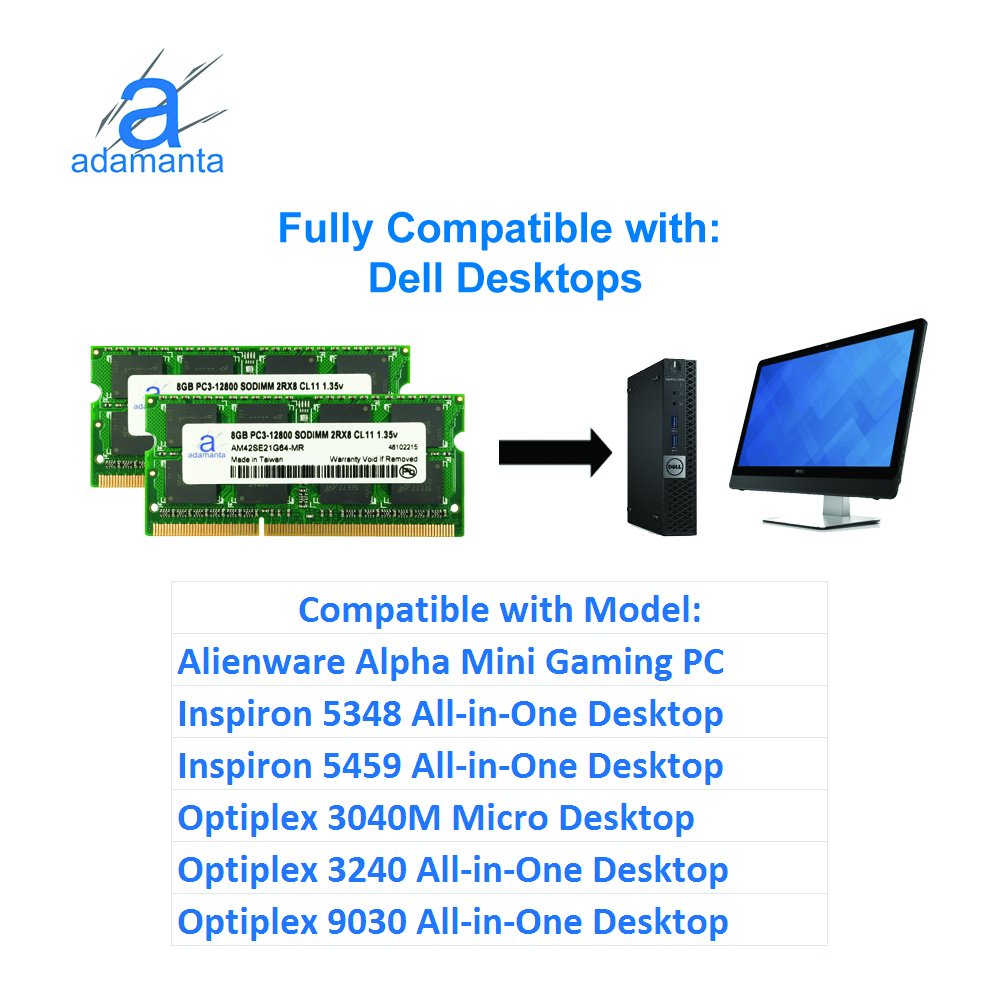 Adamanta 16GB (2x8GB) Compatible for Dell Latitude E6530, E6430, E6430s, 6430u, E6330, E6230, E5530, E5430, 3330 DDR3L 1600Mhz PC3L-12800 SODIMM Notebook Laptop Memory RAM Upgrade SNPN2M64C/8G